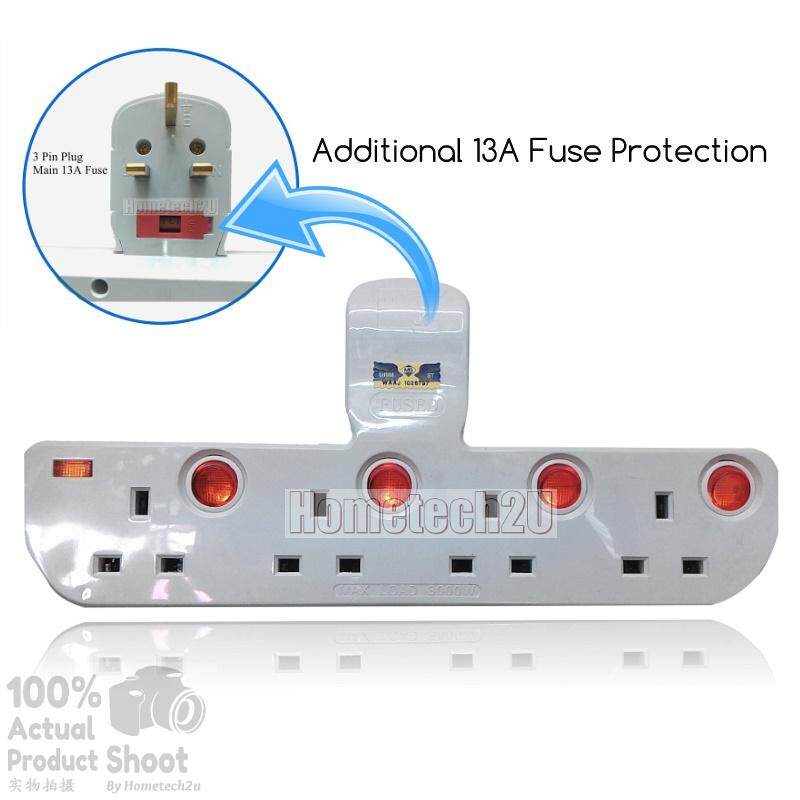 4 WAY ADAPTOR ADAPORT MULTIPLE WALL SOCKET POWER OUTLET EXTENSION
