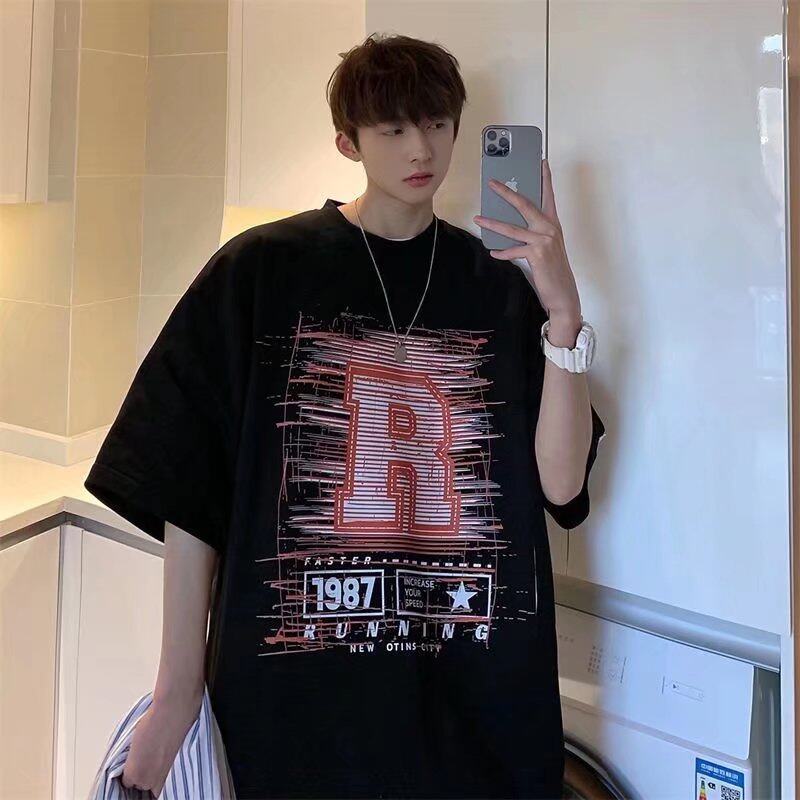 เสื้อยืดแขนสั้นผู้ชาย,เสื้อยืด Ins Tide แบรนด์หลวมเสื้อผ้าสไตล์ฮ่องกงฤดูร้อนปี S-8XL White（白色） S ...