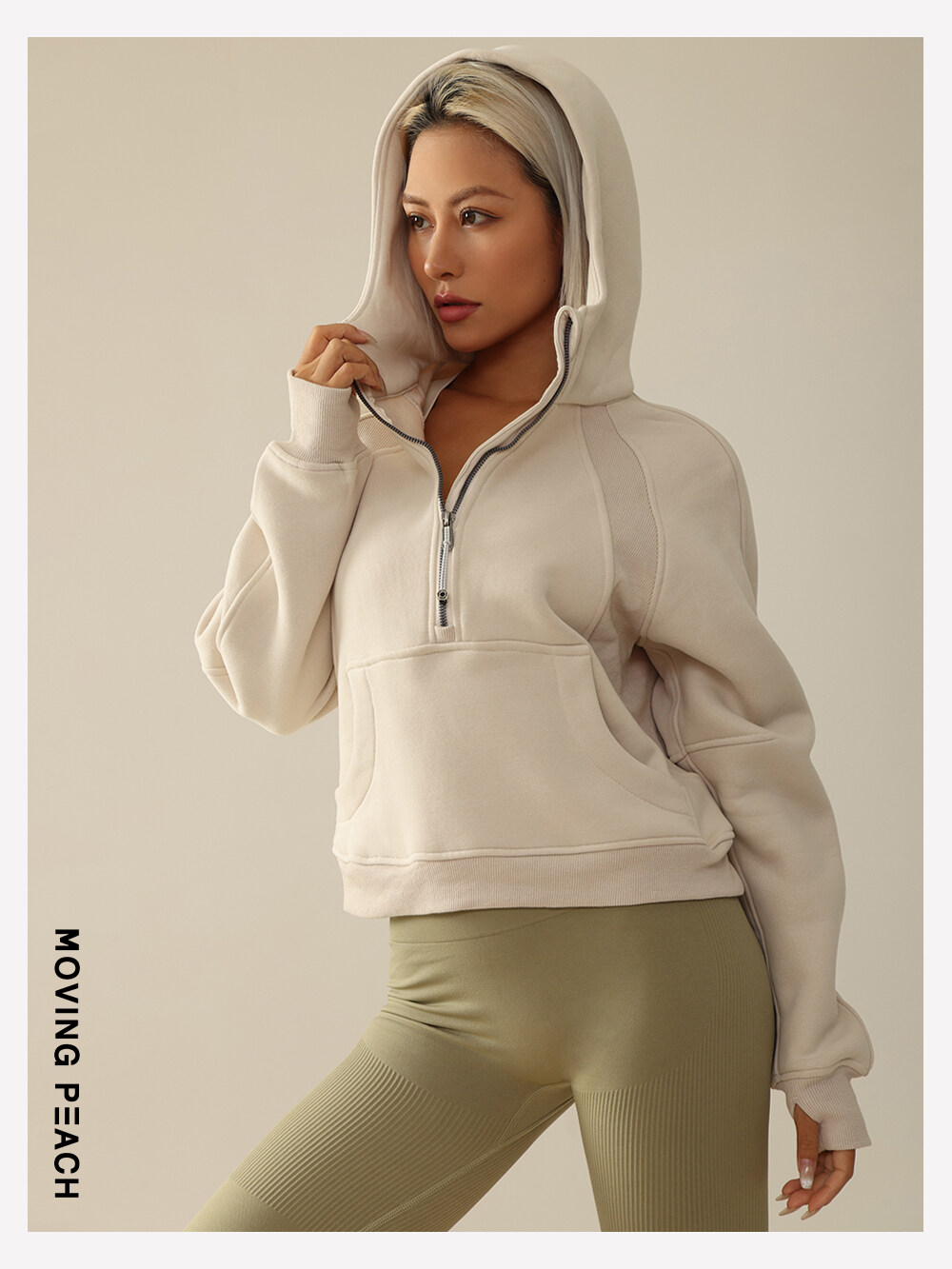 Sudadera con capucha deportiva Moving Peach para mujer, abrigo corto cepillado de algodón con ...
