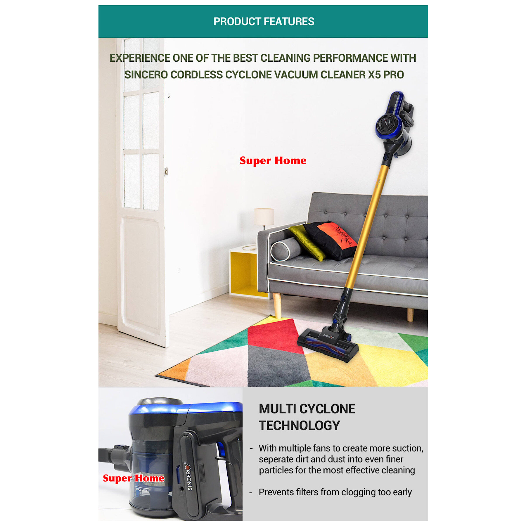 Sincero Vacuum X5 PRO Handheld Portable Powerfu Rechargeable Wireless ...