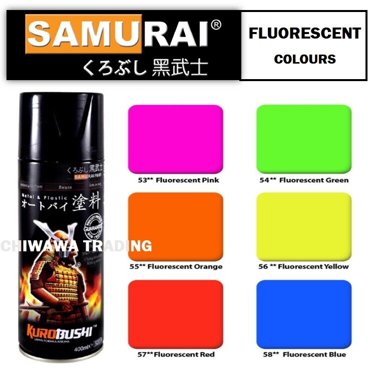 Samurai 400mL Fluorescent Colours Pink Green Orange Yellow Red Blue ...