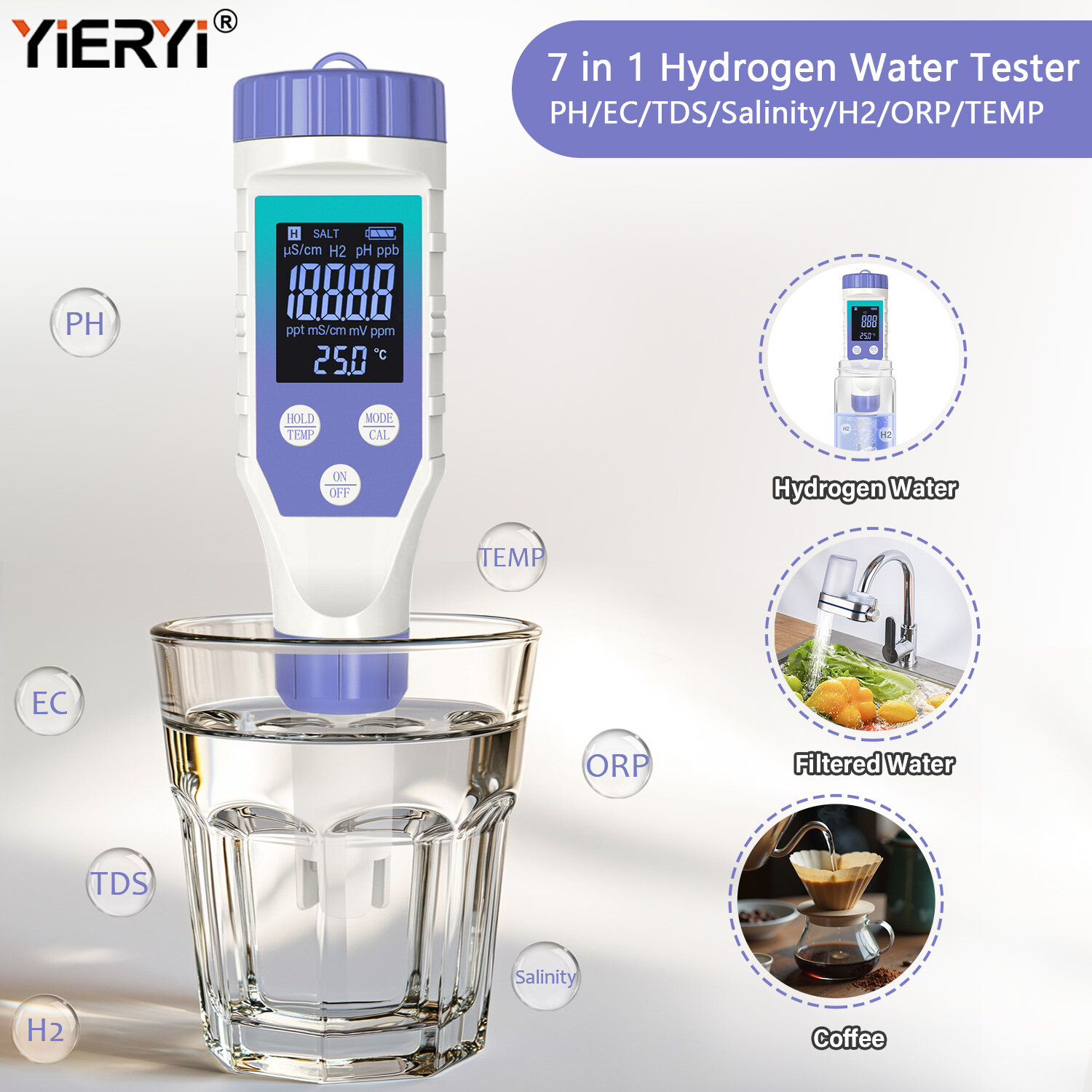 7-in-1 Hydrogen PH TDS ORP Meter Digital Water Testing 7-in-1 Hydrogen ...