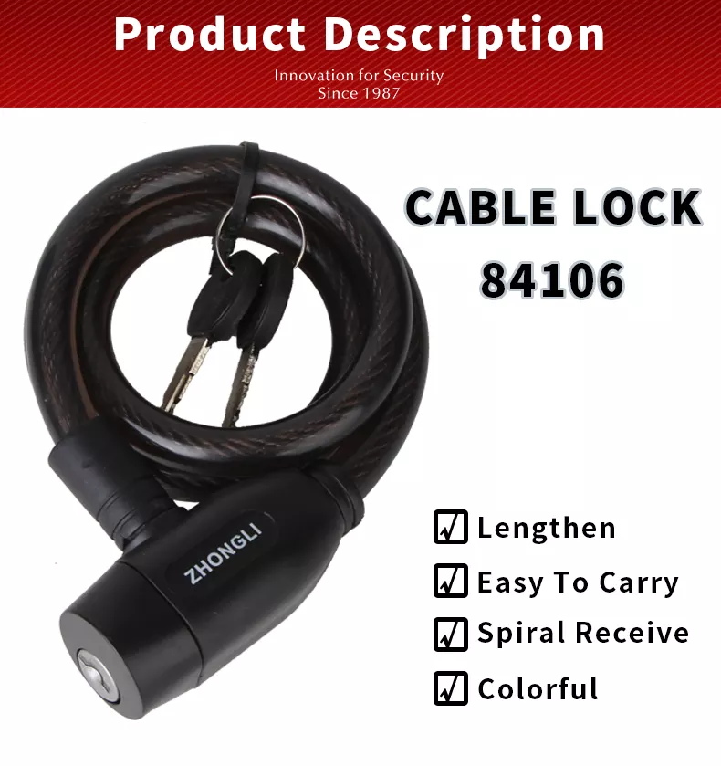Zhongli Security Anti-theft Cable Bicycle Key Lock Scooter Bike Steel Lock