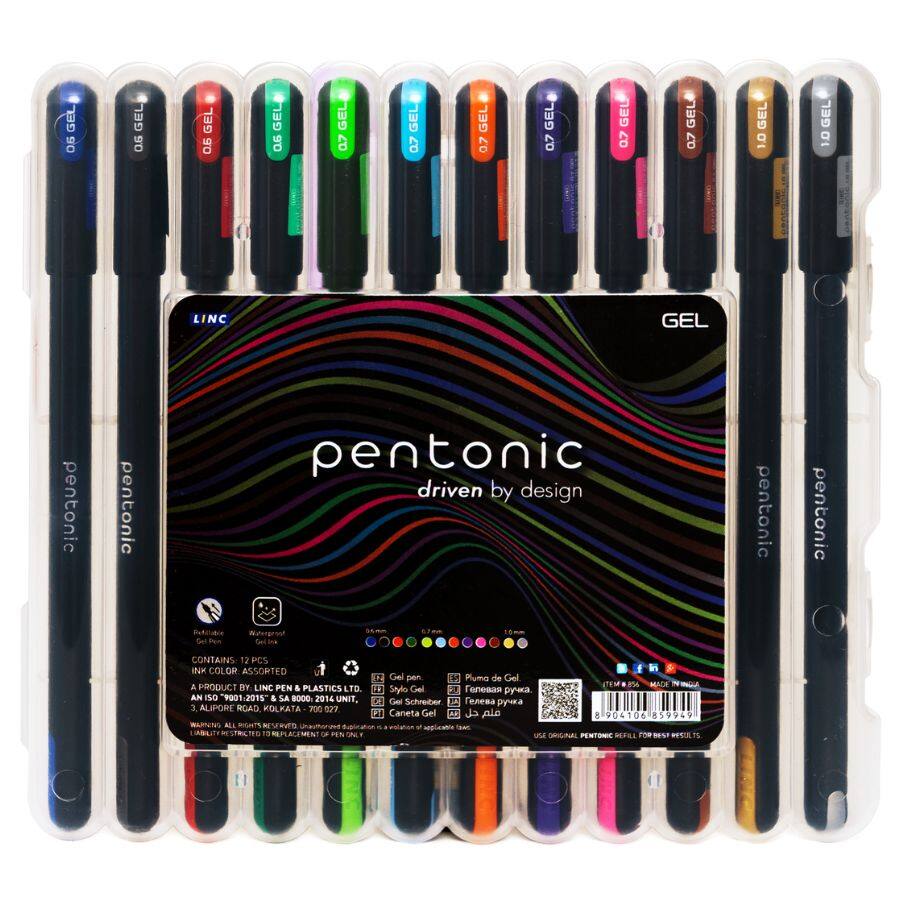PENTONIC MULTICOLOR GEL PEN WITH HARD BOX CASE (0.6 MM-1.0 MM, BLACK ...