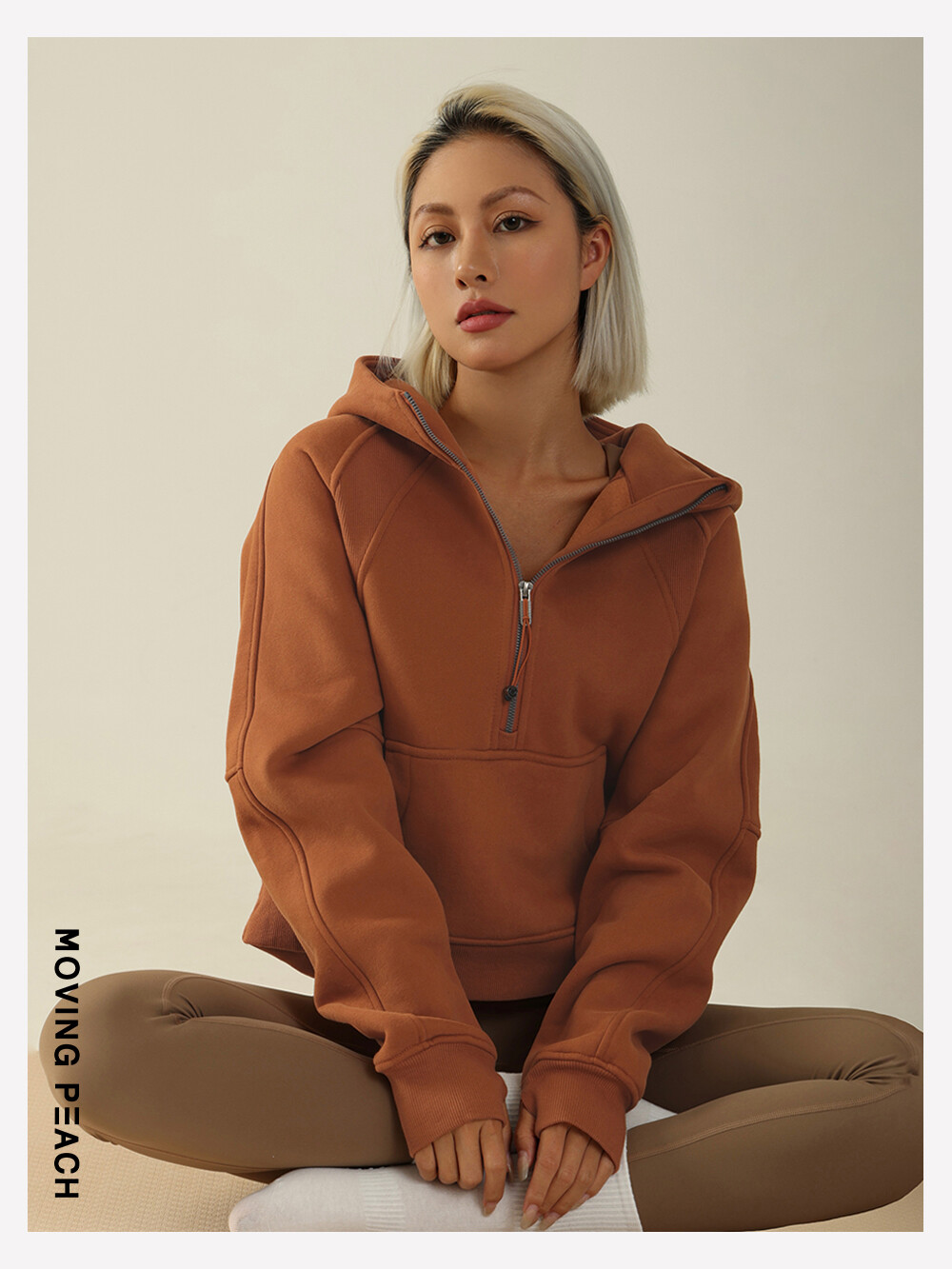 Sudadera con capucha deportiva Moving Peach para mujer, abrigo corto cepillado de algodón con ...