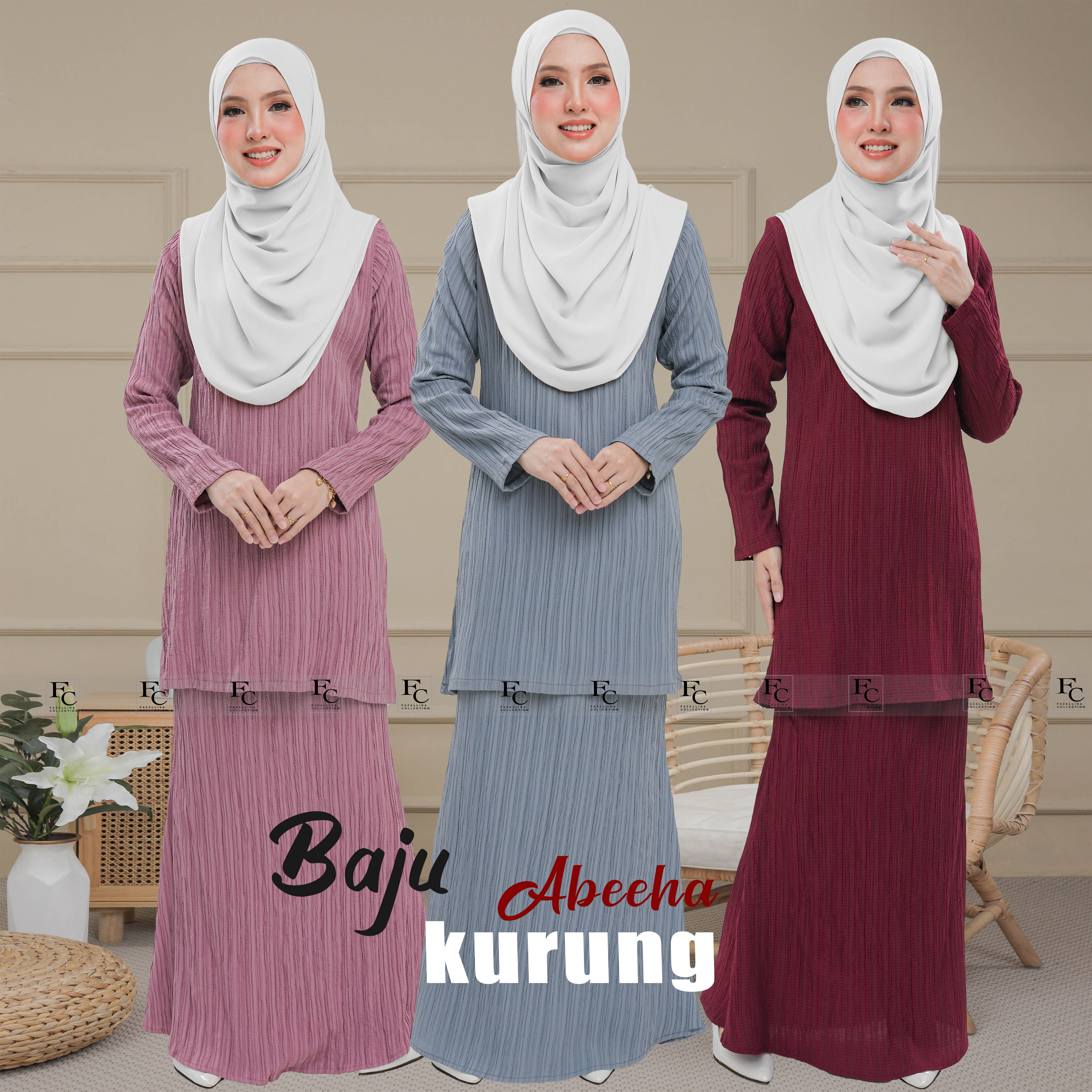 Abeeha Baju Kurung Moden Material Beautyline Cotton 2022 by Fazallina Collection