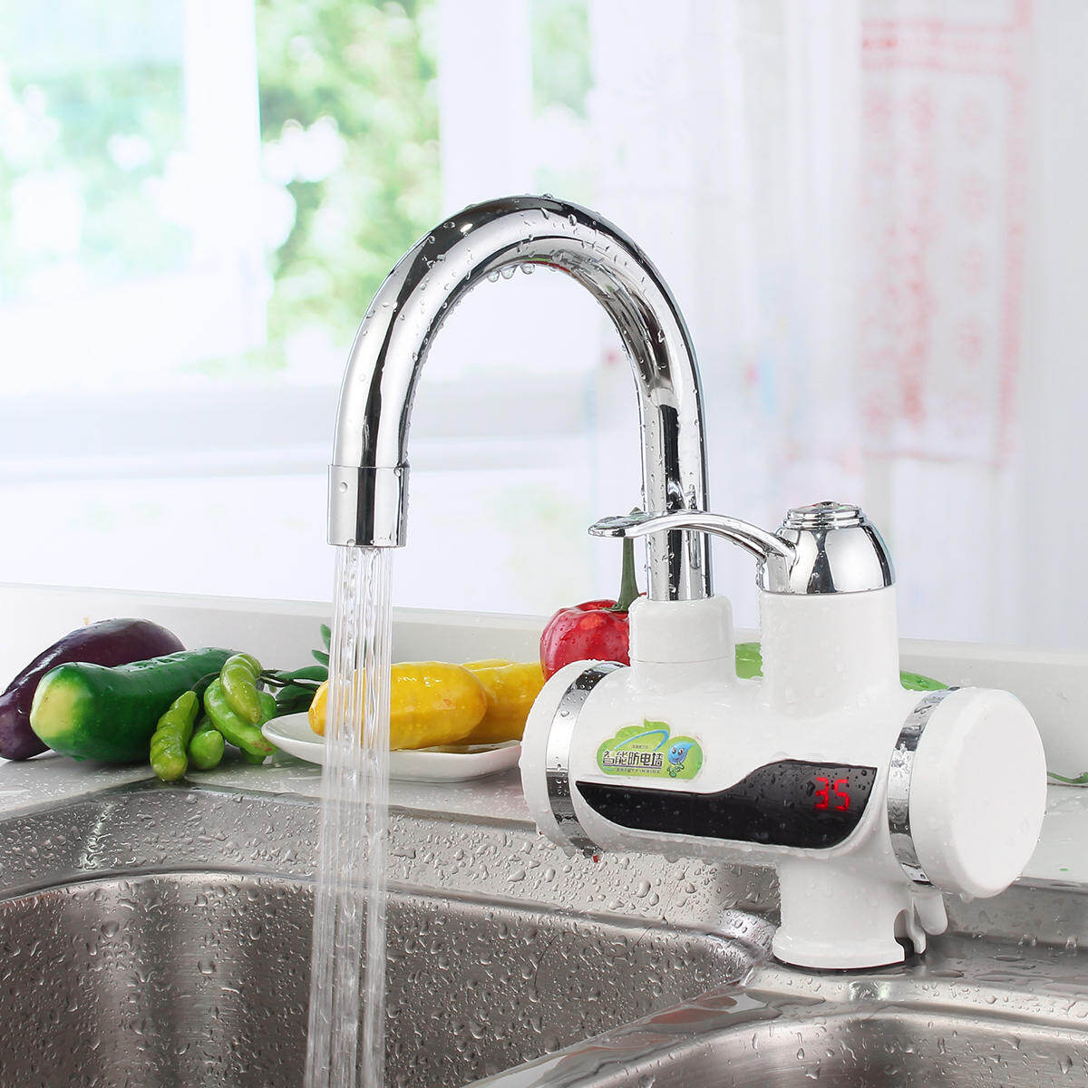 Instant Electric Digital Display Hot Water Tap for Basin-White
