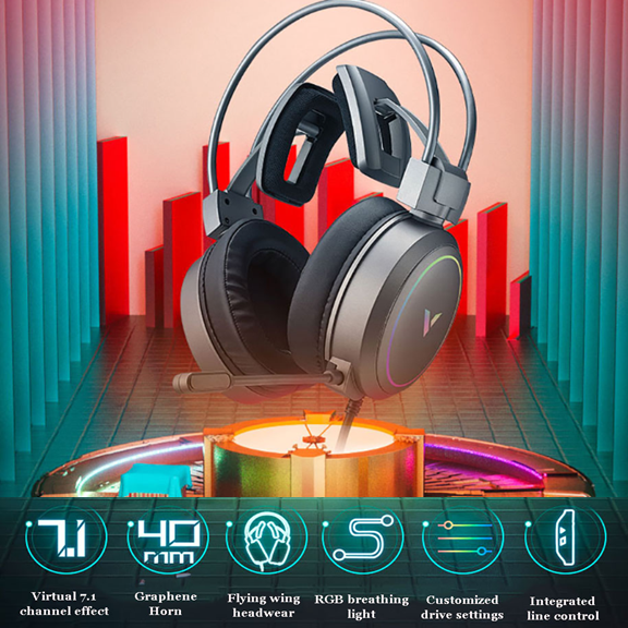 RAPOO VH610 Virtual 7.1 Surround Sound Wired Gaming Headset with LED Backlit / ANC Function ...
