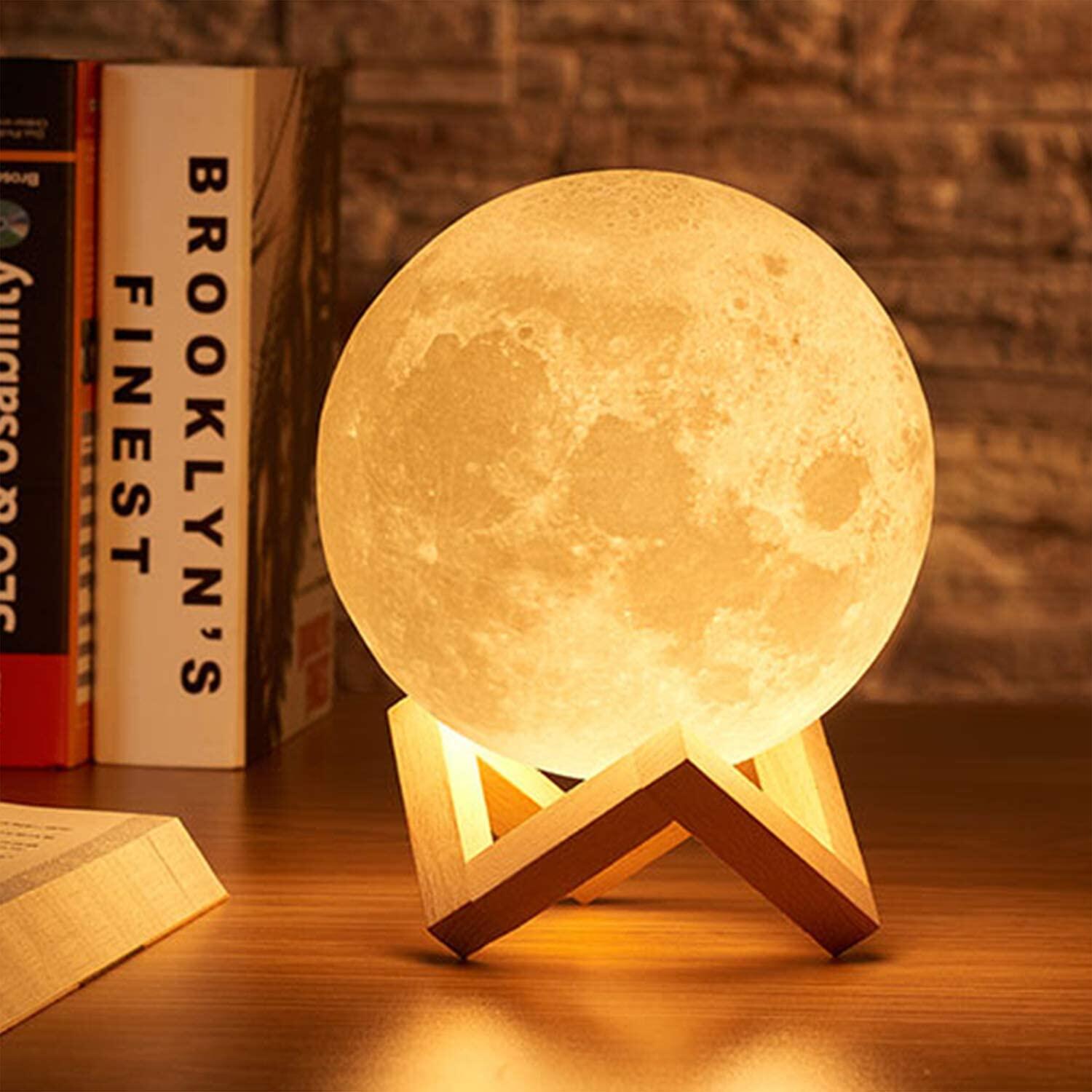 Remote control 3D Moon Light with Wood Stand & Touching, Moonlight Lamp ...