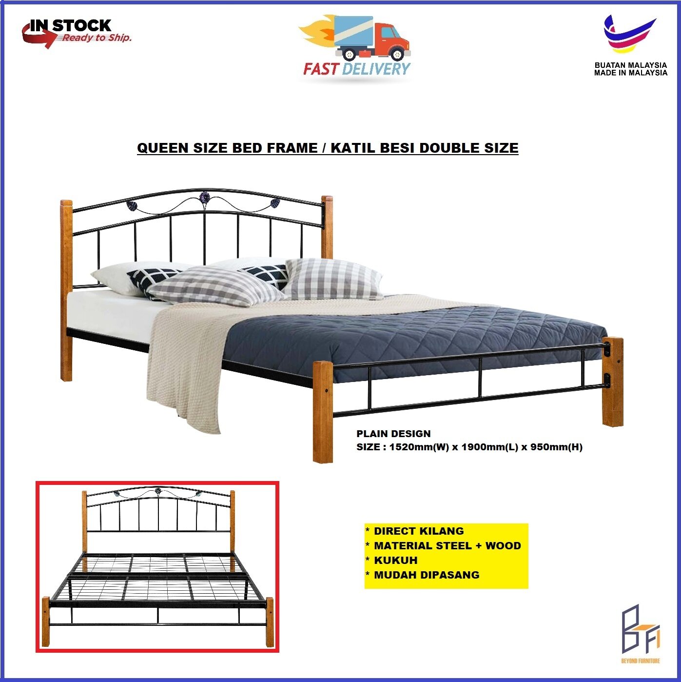 Buy Solid Wood Bed Frame Queen online | Lazada.com.my
