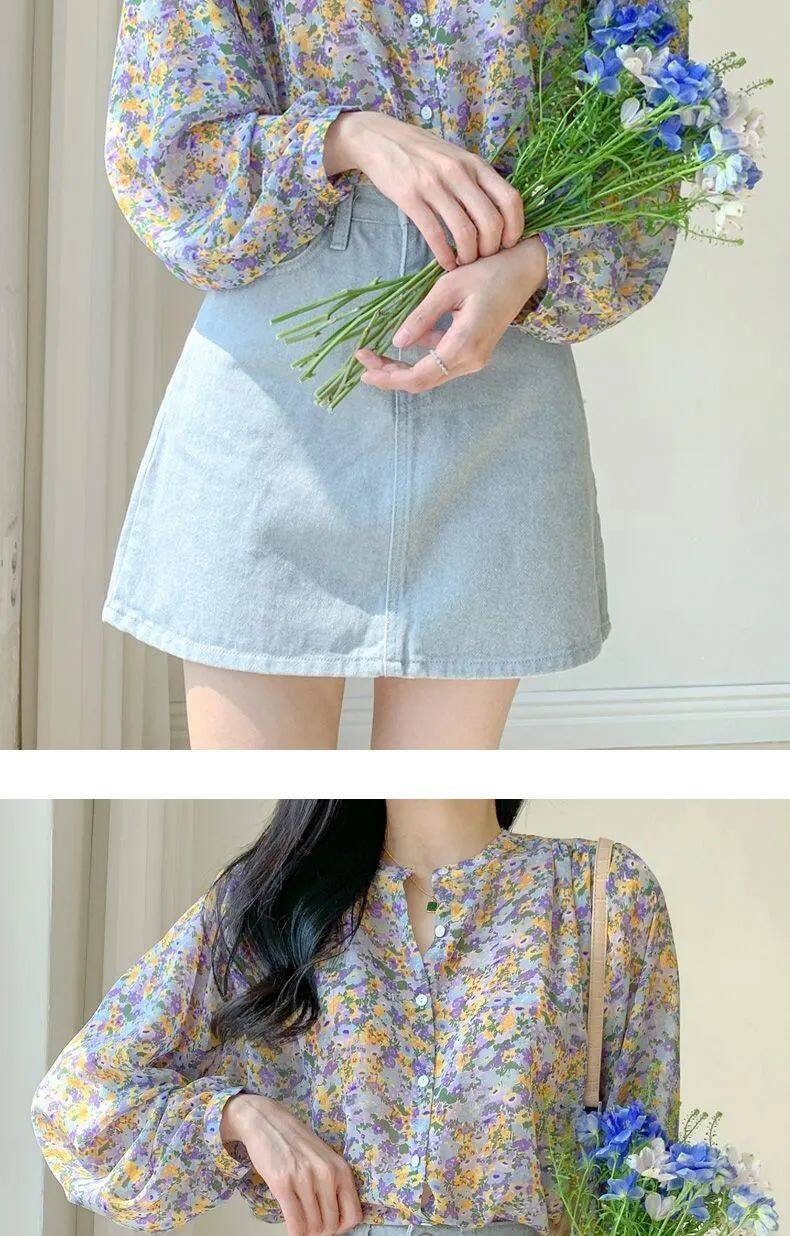 Zeus Trendy เกาหลีแขนยาวลายดอกไม้เสื้อผู้หญิงใหม่น่ารัก Sun ด้านบน ...