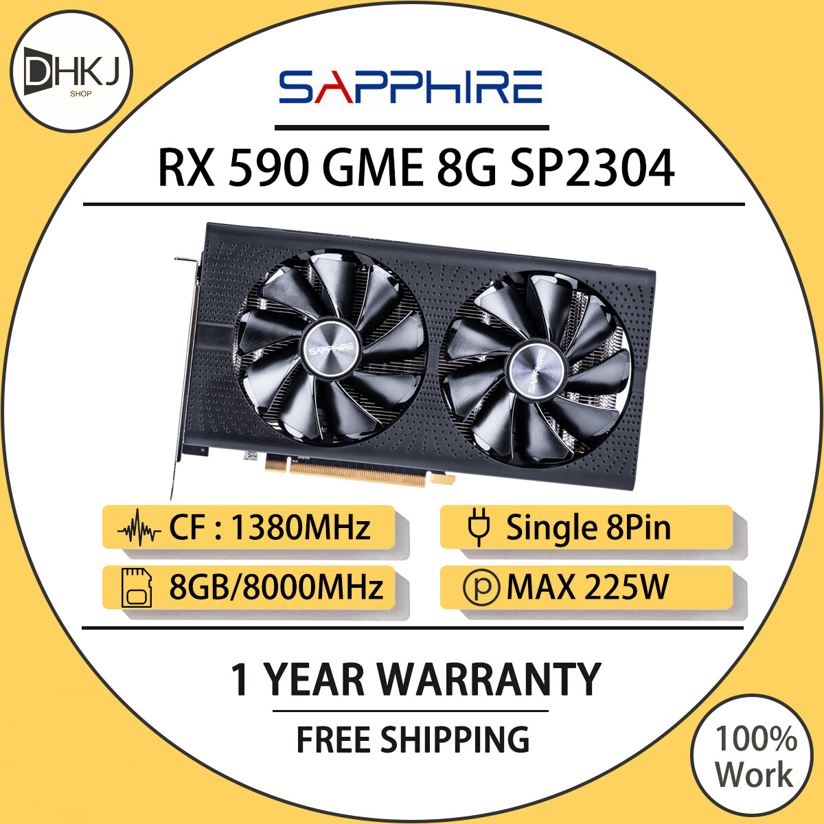 USED SAPPHIRE RX 590 gem 8GB Graphics Cards SP 2304 1380MHz D5 8000MHz ...