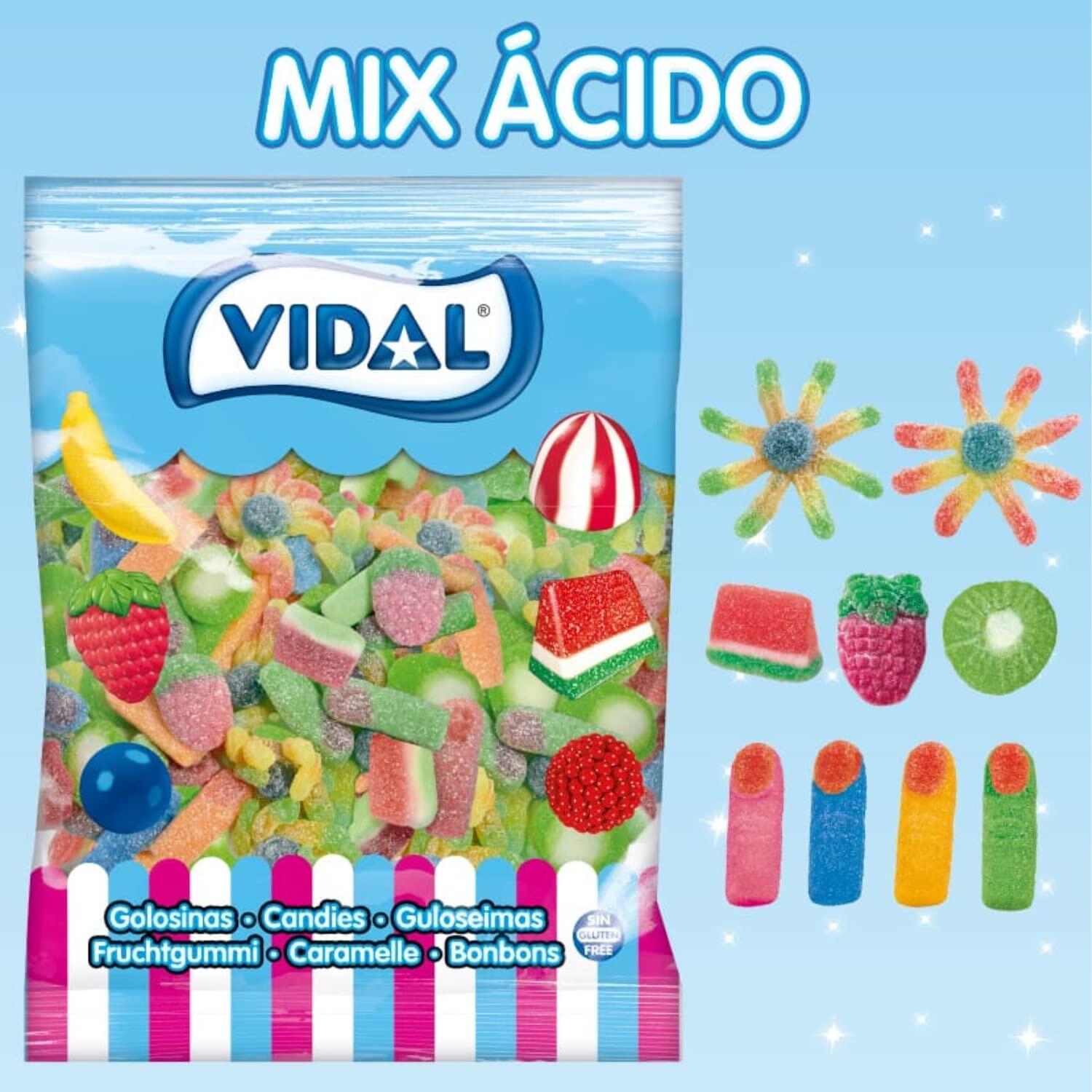 Vidal Mix Ácido bolsa 1 Kg - Delicioso surtido de chucherías ácido ...