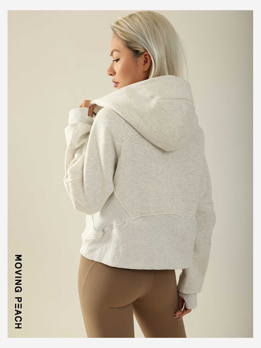 Sudadera con capucha deportiva Moving Peach para mujer, abrigo corto cepillado de algodón con ...