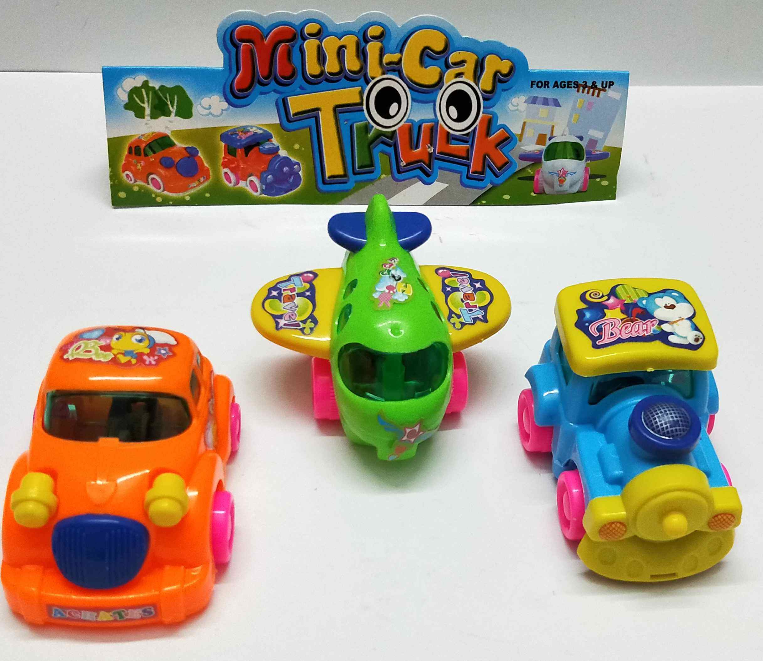 3 Pieces Multicolor Small Car Set Toy/ Colourful Push and Go Friction ...