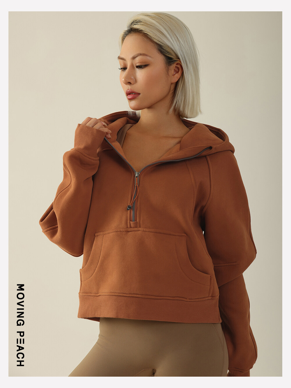 Sudadera con capucha deportiva Moving Peach para mujer, abrigo corto cepillado de algodón con ...