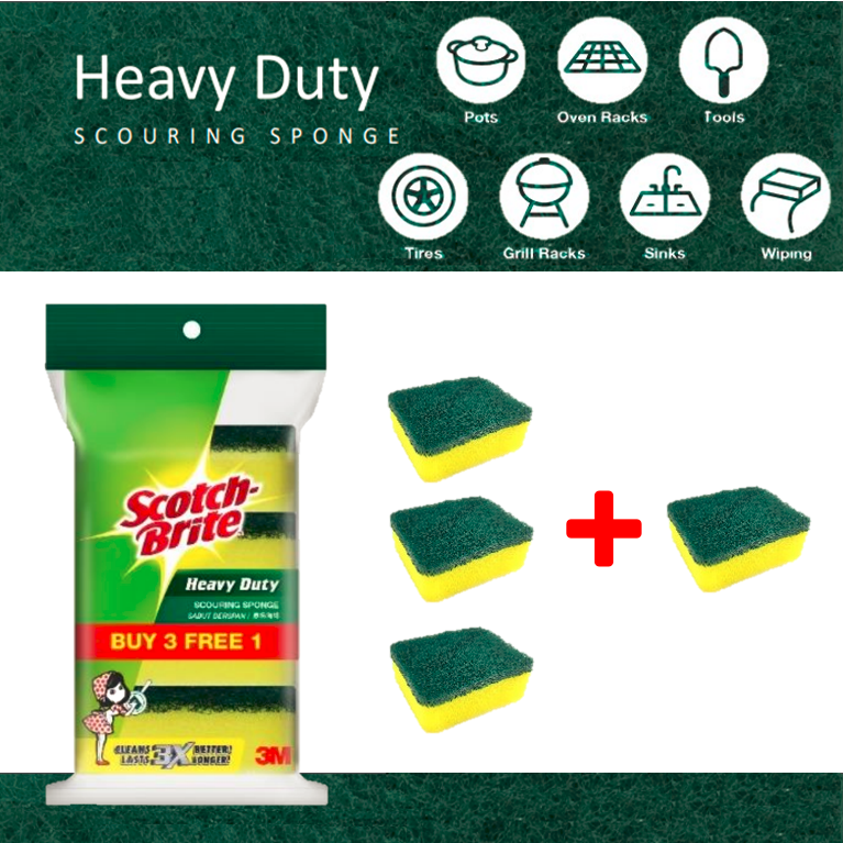3M Scotch Brite Scouring Sponge (4pcs/pack) Green | PGMall