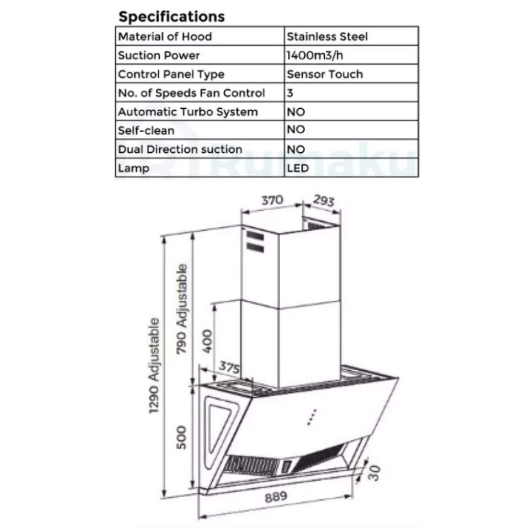 LIVINOX SLANTED COOKER HOOD (1400M3/H) LCH-STONE-90BL - LIVINOX ...