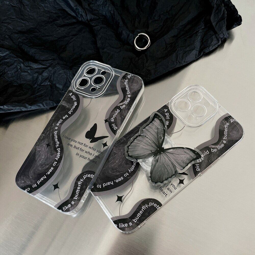 Fashion Black Butterfly Stand Laser Case for iPhone 11 12 13 14 Pro Xs ...