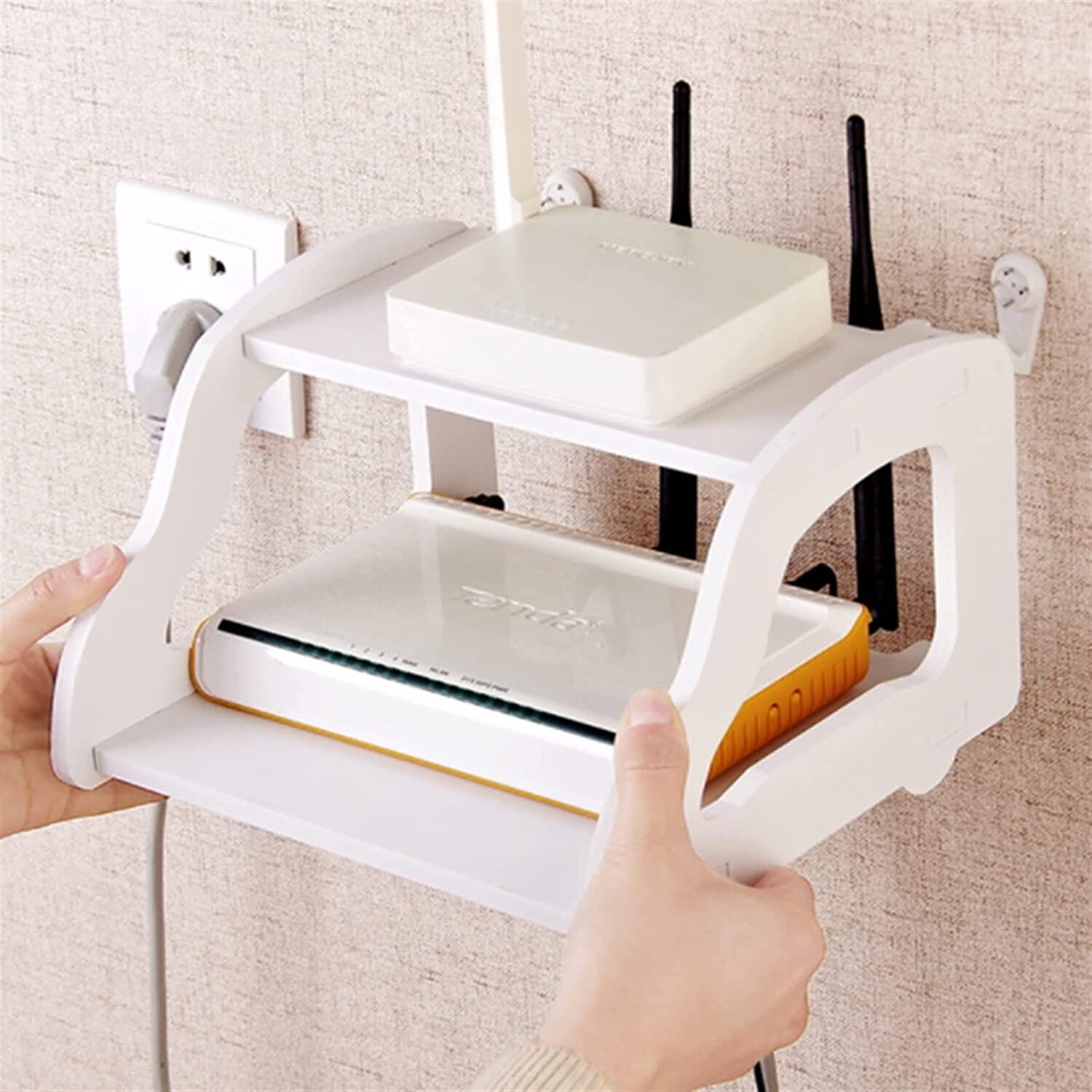 Wall Mounted Wifi Router Shelf Set-Top Box Bracket Storage Box Double ...