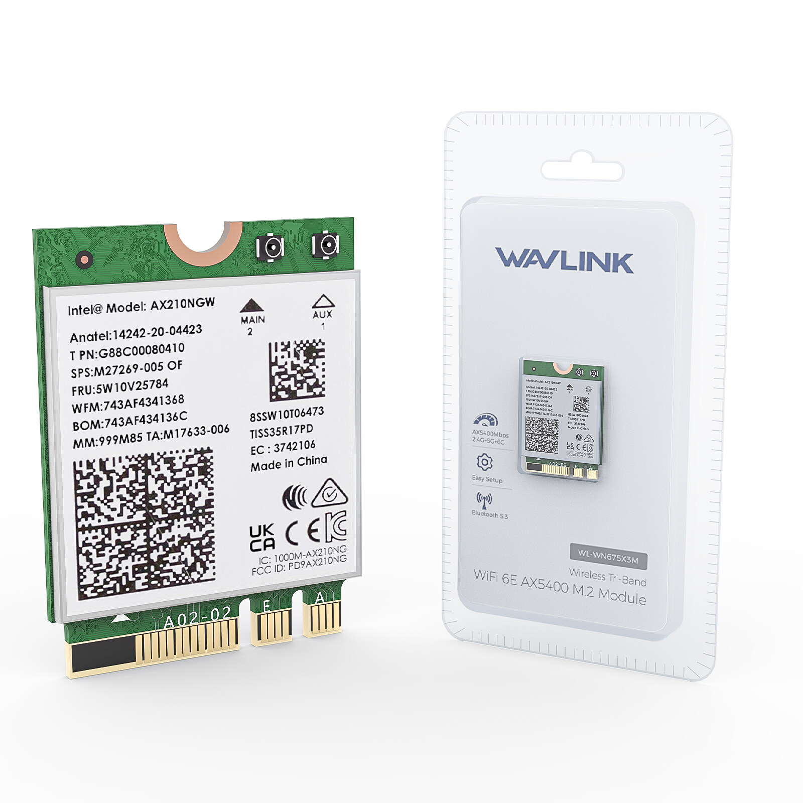 WAVLINK Intel AX210 WiFi 6E Wireless Card, Tri-Band 5400Mbps 2.4GHz ...