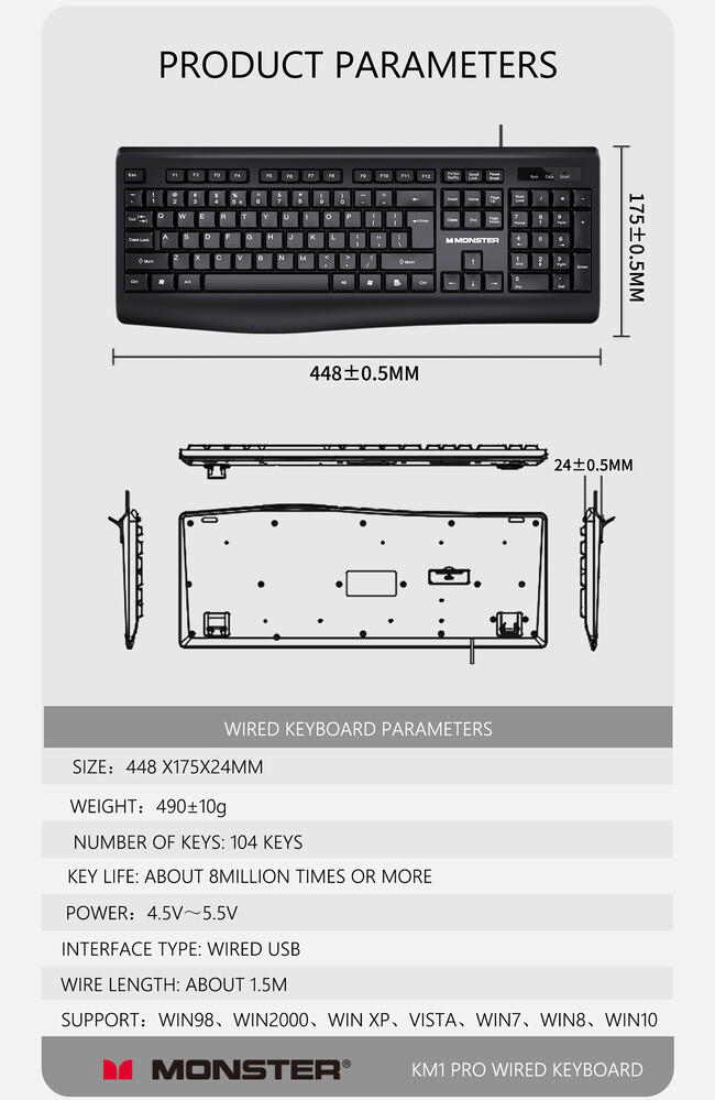 Monster Airmars KM1 Pro USB Wired Keyboard - Black / White | ECT Online ...