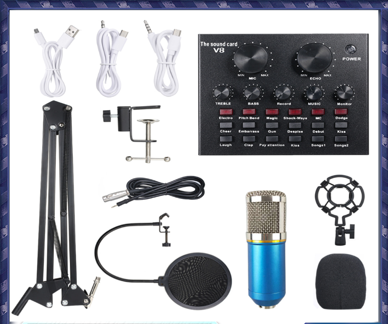 BM 800 Studio Microphone Kits With Filter V8 Sound Card Condenser Microphone Bundle Record Ktv ...