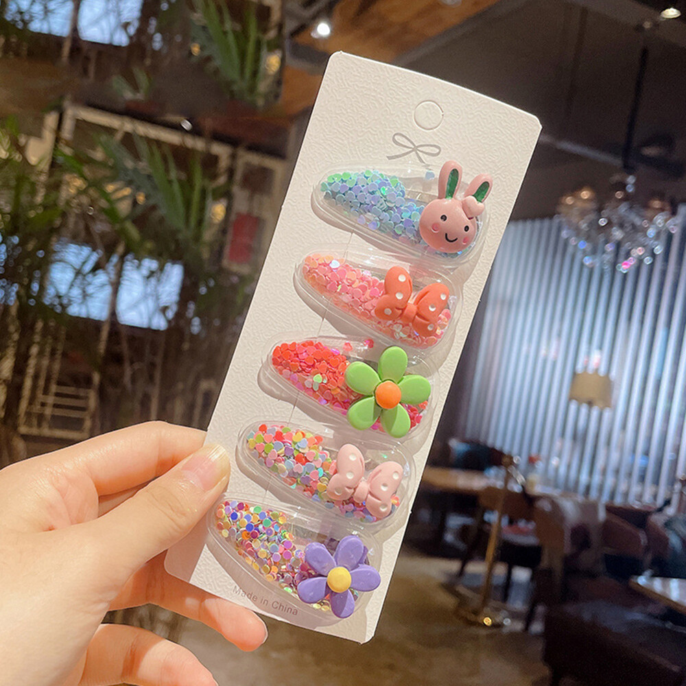 5Pcs/Set Children's Hair Clips Girl Cute Quicksand BB Small Hairpin ...