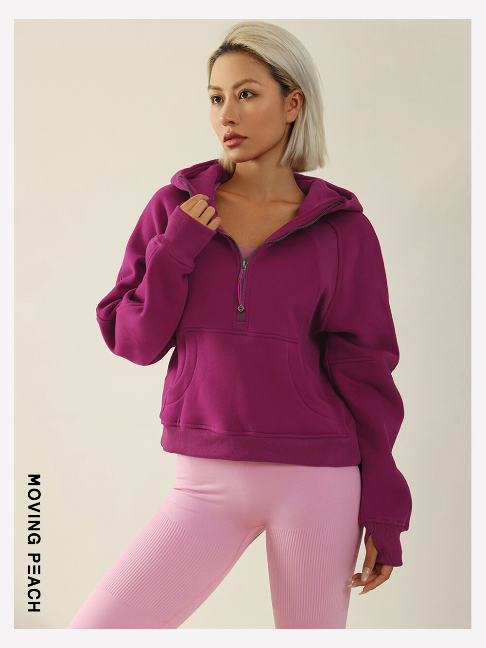 Sudadera con capucha deportiva Moving Peach para mujer, abrigo corto cepillado de algodón con ...