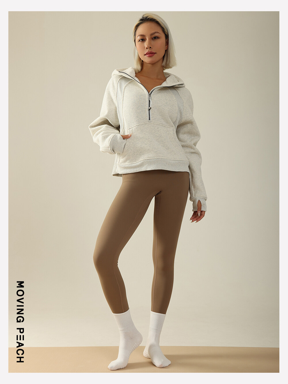 Sudadera con capucha deportiva Moving Peach para mujer, abrigo corto cepillado de algodón con ...