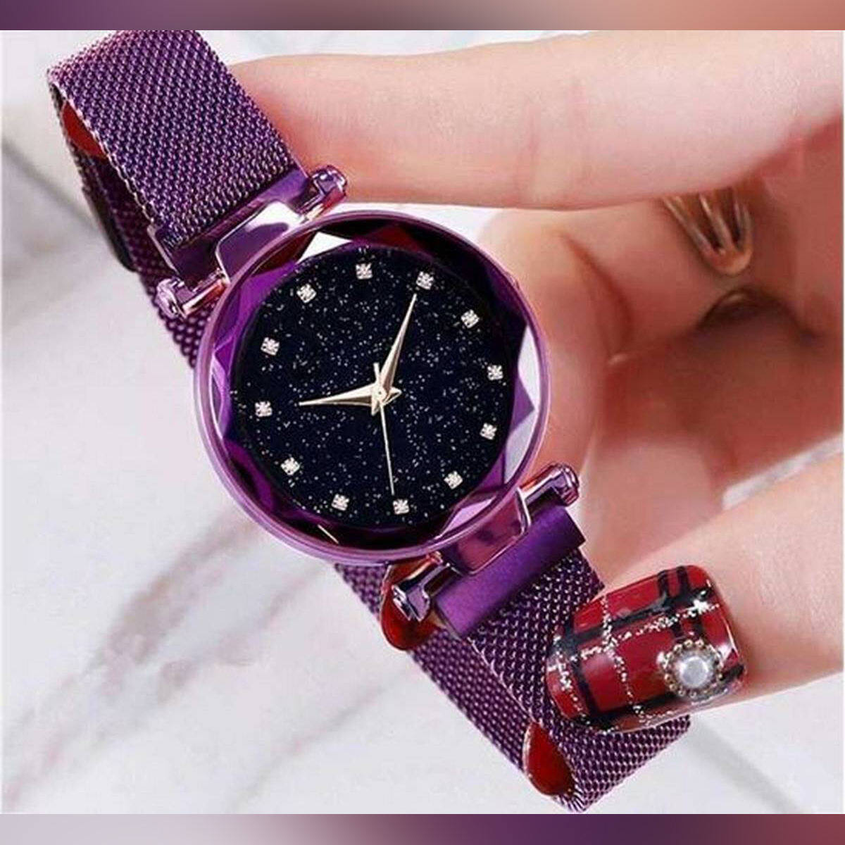 Kids Girls Women Mesh Magnet Buckle Starry Sky Fashion Watch