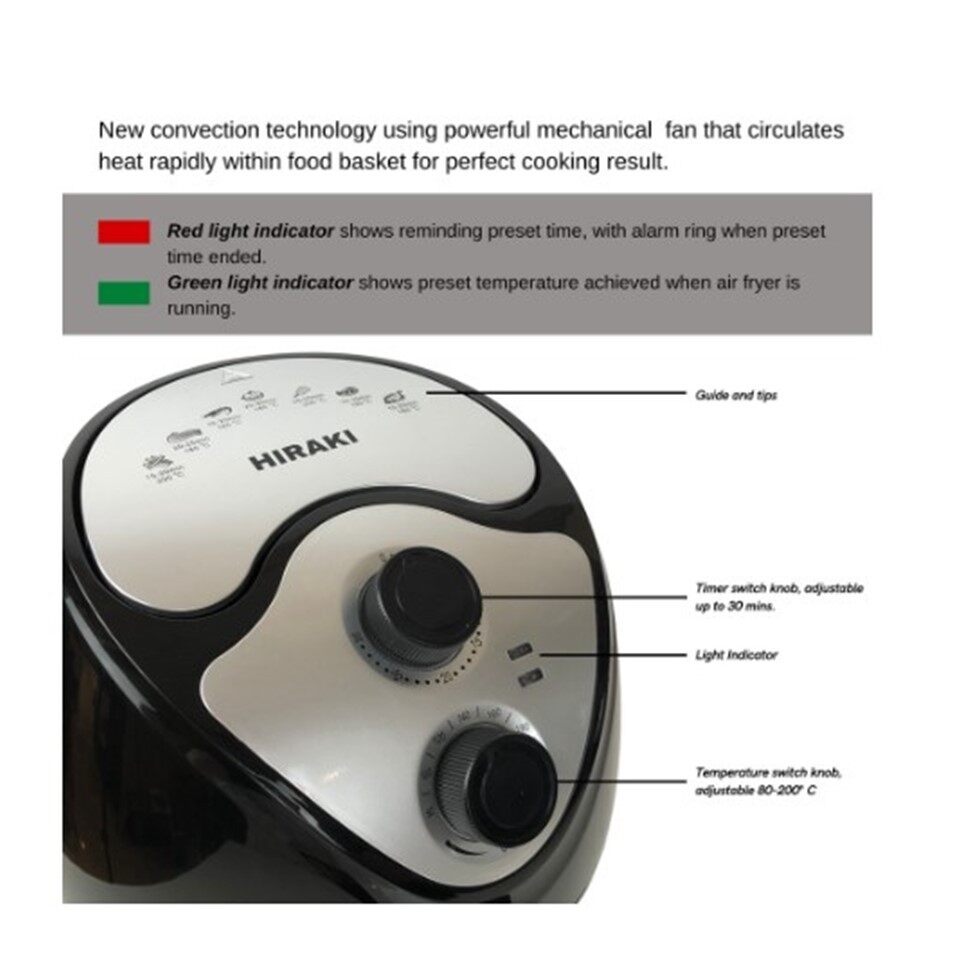 HIRAKI AIR FRYER NON STICK 3.8L AF105 PENGGORENG KERING UDARA TIDAK MELEKAT