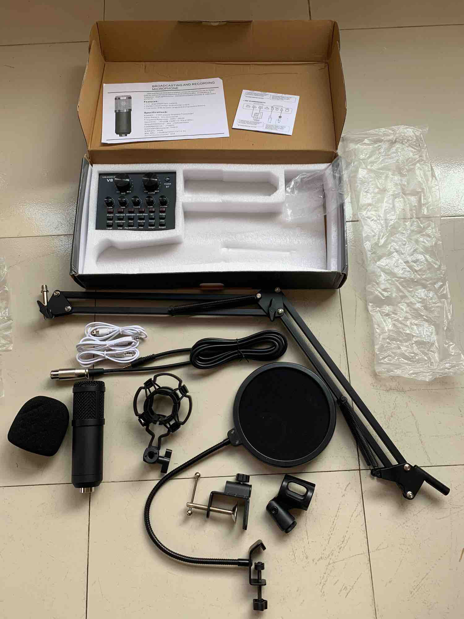 BM 800 Studio Microphone Kits With Filter V8 Sound Card Condenser Microphone Bundle Record Ktv ...