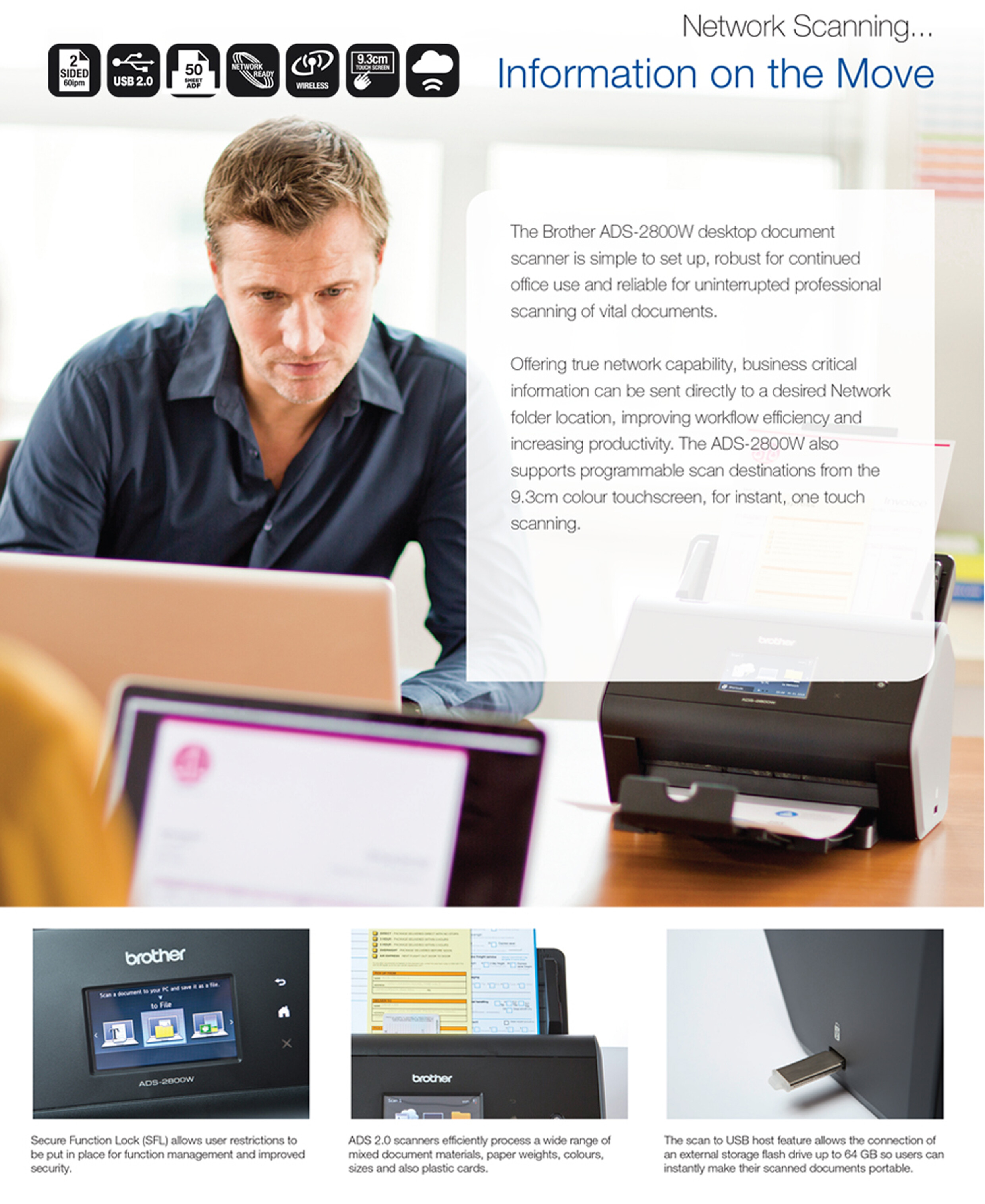 High Volume Scanning Renewed Brother ADS-2800W Document Scanner Bundle ...