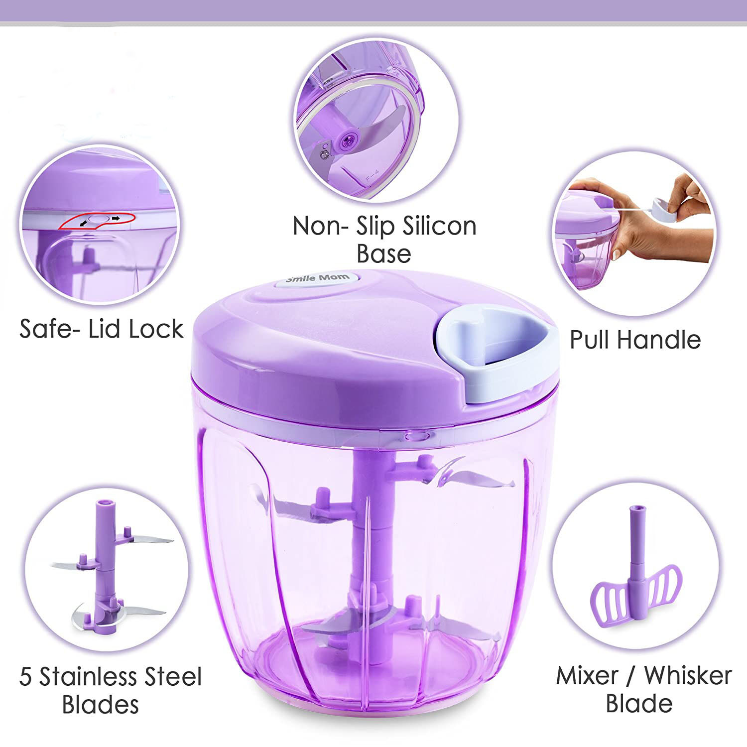 Quick Large Handy and Compact Chopper Quick Cutter for Kitchen 5 Blade ...