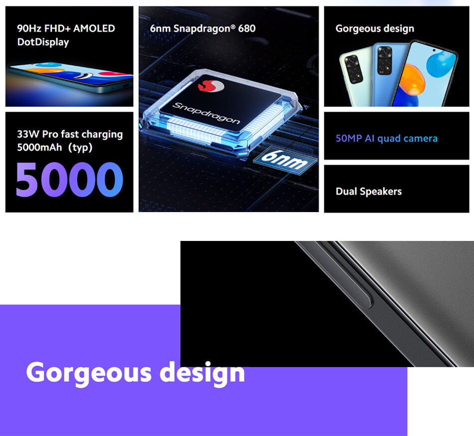 Xiaomi Redmi Note 11 Smartphone 6GB+128GB Snapdragon 680 Octa Core 33W Fast Charging 50MP Triple ...
