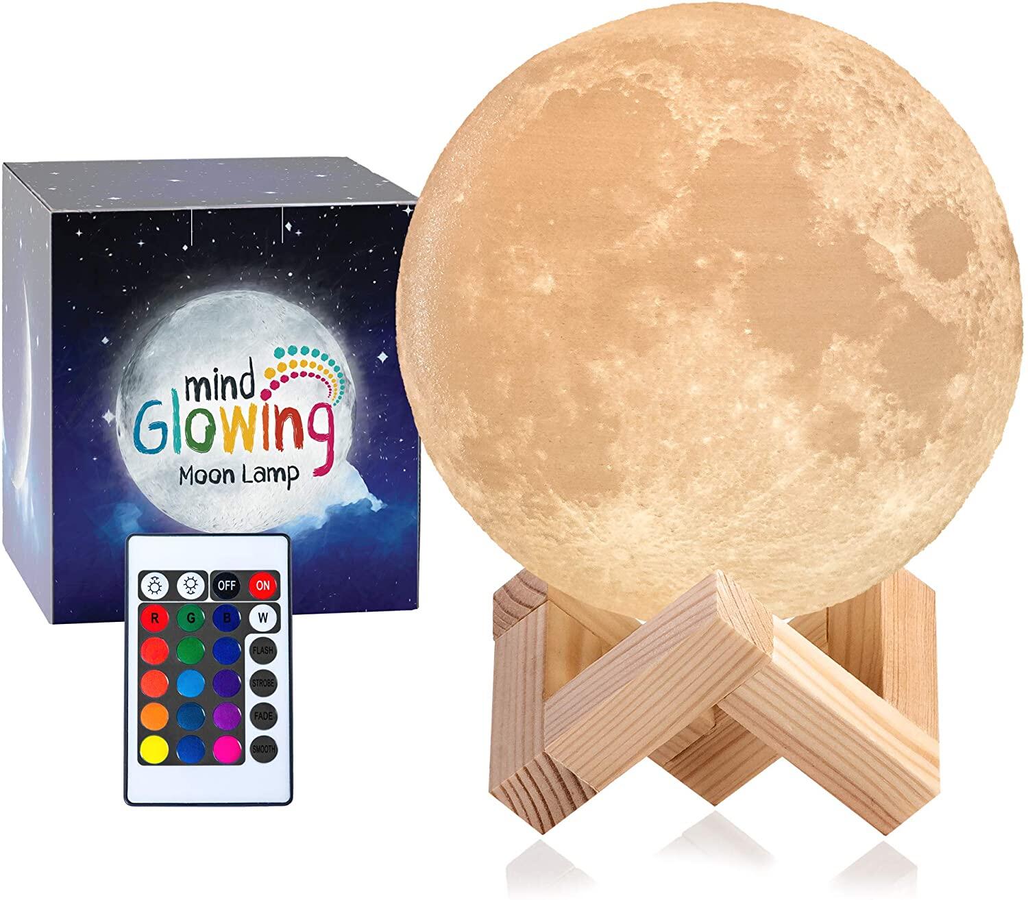Remote control 3D Moon Light with Wood Stand & Touching, Moonlight Lamp ...