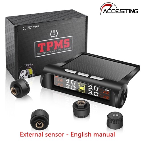 【Local delivery】TPMS Wireless Tire Pressure Monitoring System Solar Car Tyre Pressure Alarm LCD ...