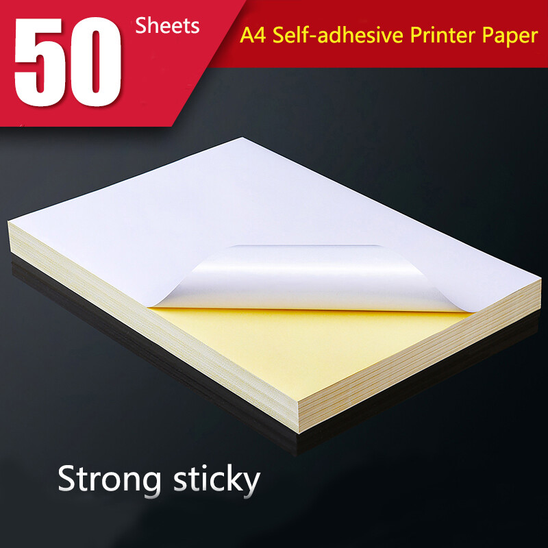 50 Sheets A4 Glossy Self Adhesive Sticker Label Paper for Laser and ...