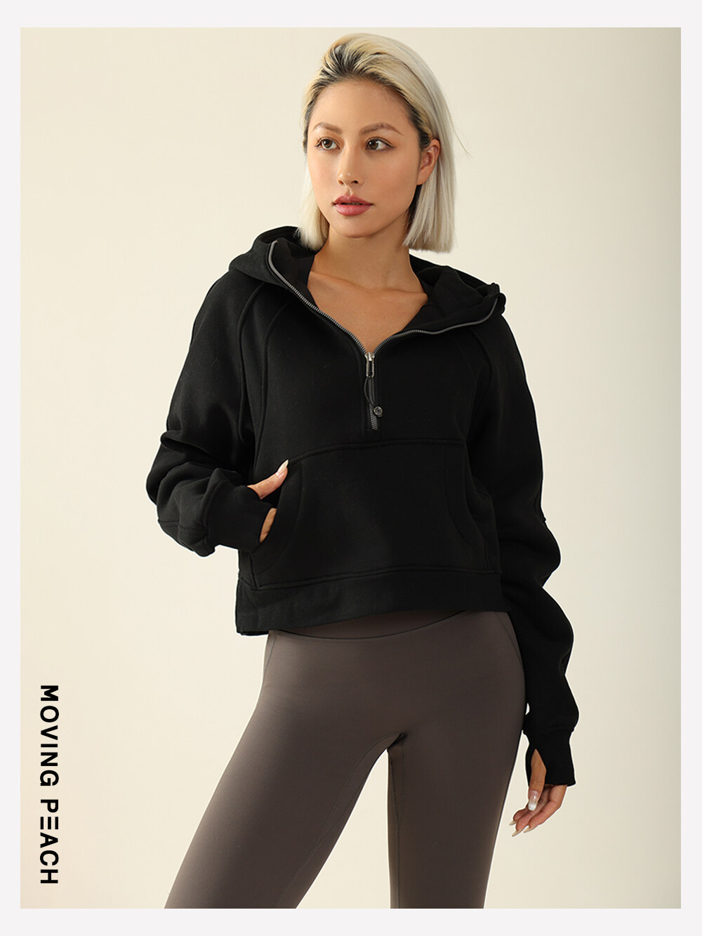 Sudadera con capucha deportiva Moving Peach para mujer, abrigo corto cepillado de algodón con ...
