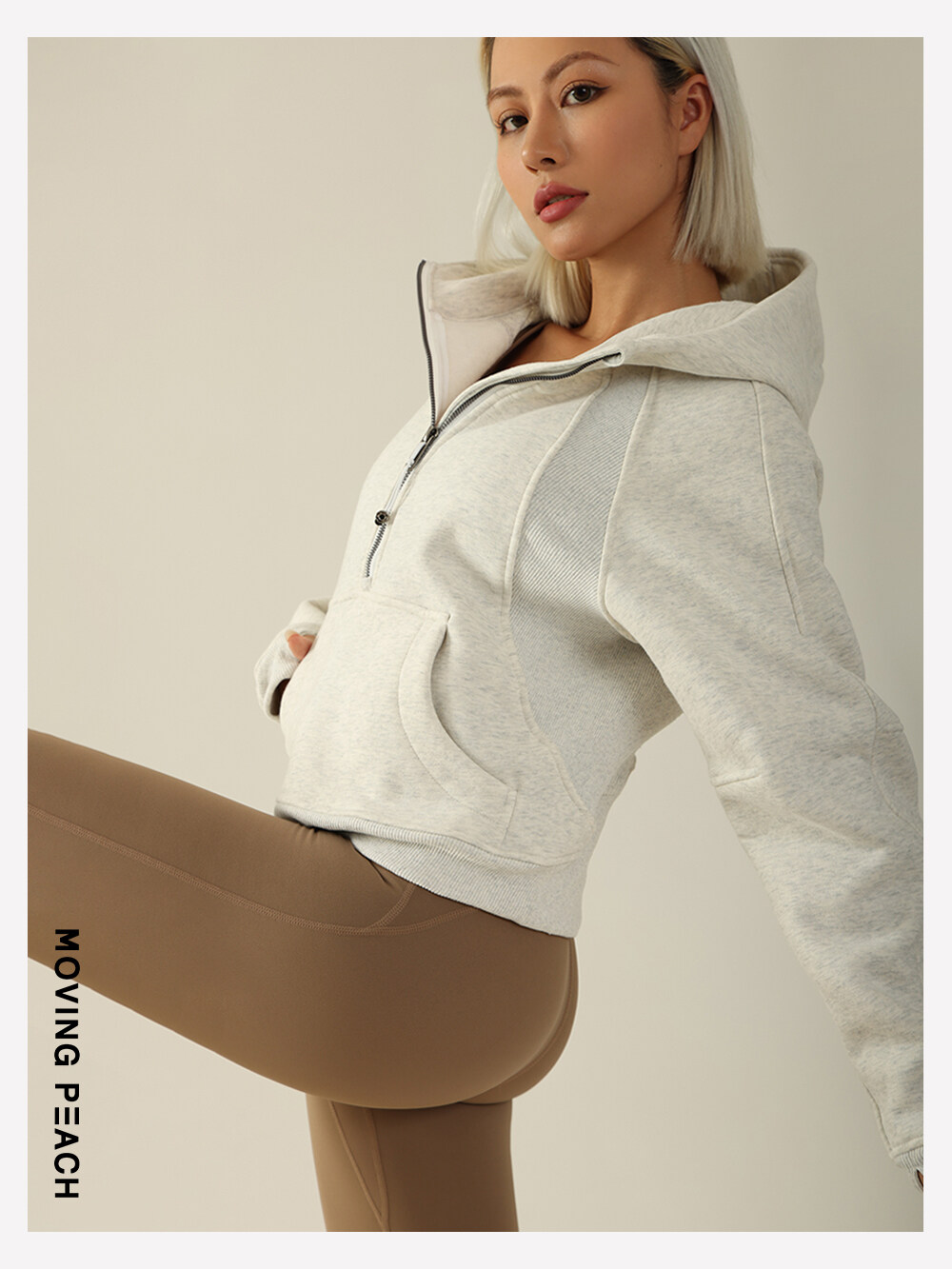 Sudadera con capucha deportiva Moving Peach para mujer, abrigo corto cepillado de algodón con ...