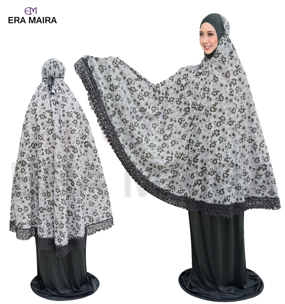 Telekung Printed Bunga Border Sakura Lace Upper White With Flower ...