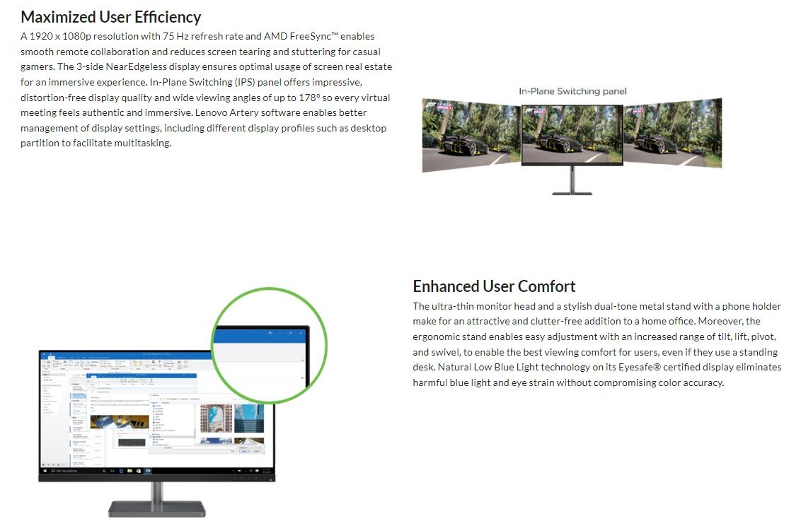 LENOVO 27 Inch L27m-30 Full HD IPS 75Hz USB Type-C Monitor with Eyesafe ...
