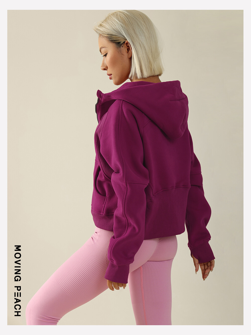 Sudadera con capucha deportiva Moving Peach para mujer, abrigo corto cepillado de algodón con ...