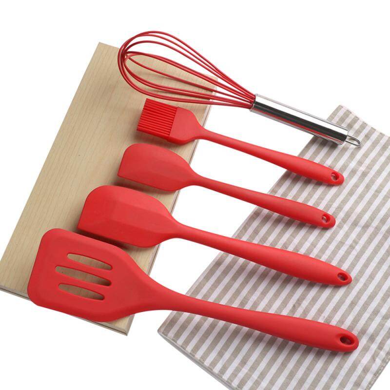 5Pcs/Set Black Pink Red Silicone Cooking Tool Sets Egg Beater Spoon ...