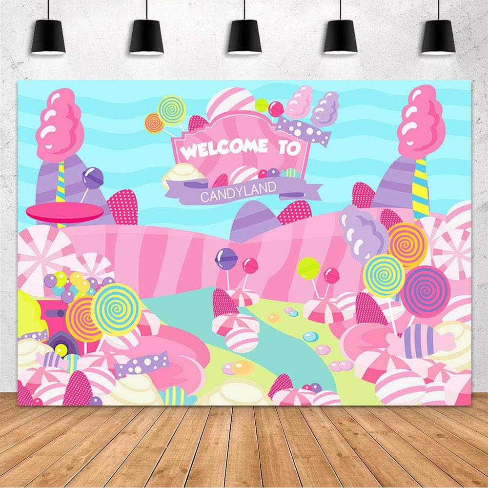 Candy Cane Backdrop 9x6ft Candyland Backdrop Fantasy Green Pink Sweet ...