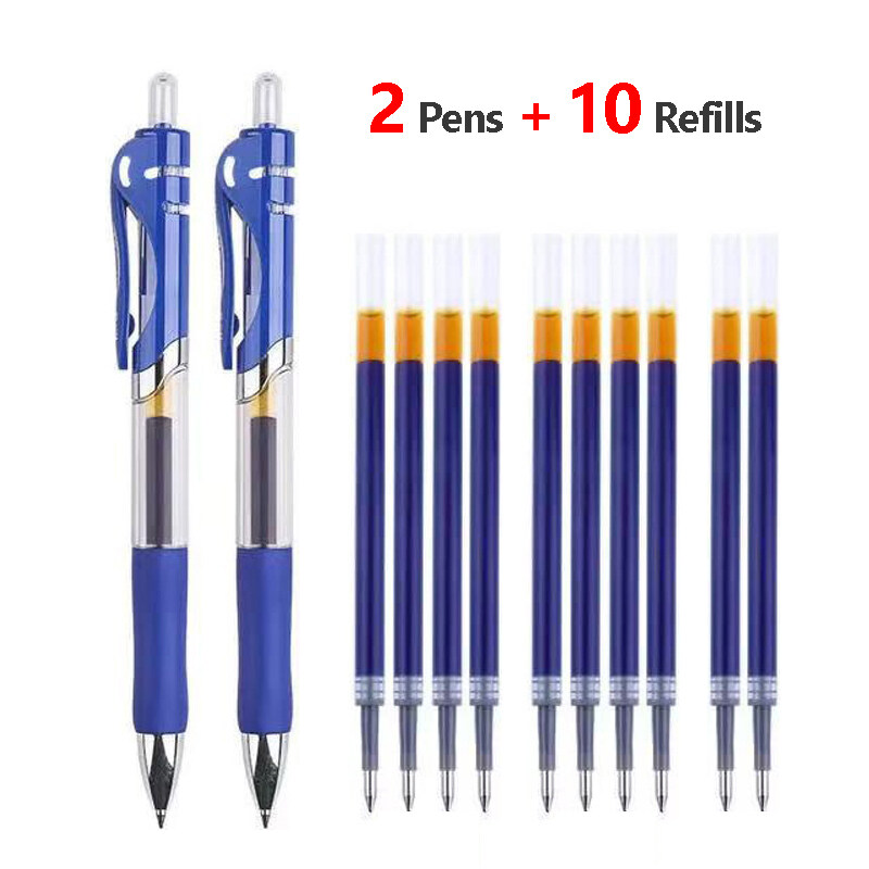 2 Pens And 10 Refills Gel Pens Set 0.5 mm Ballpen Stationery Sign Pen ...