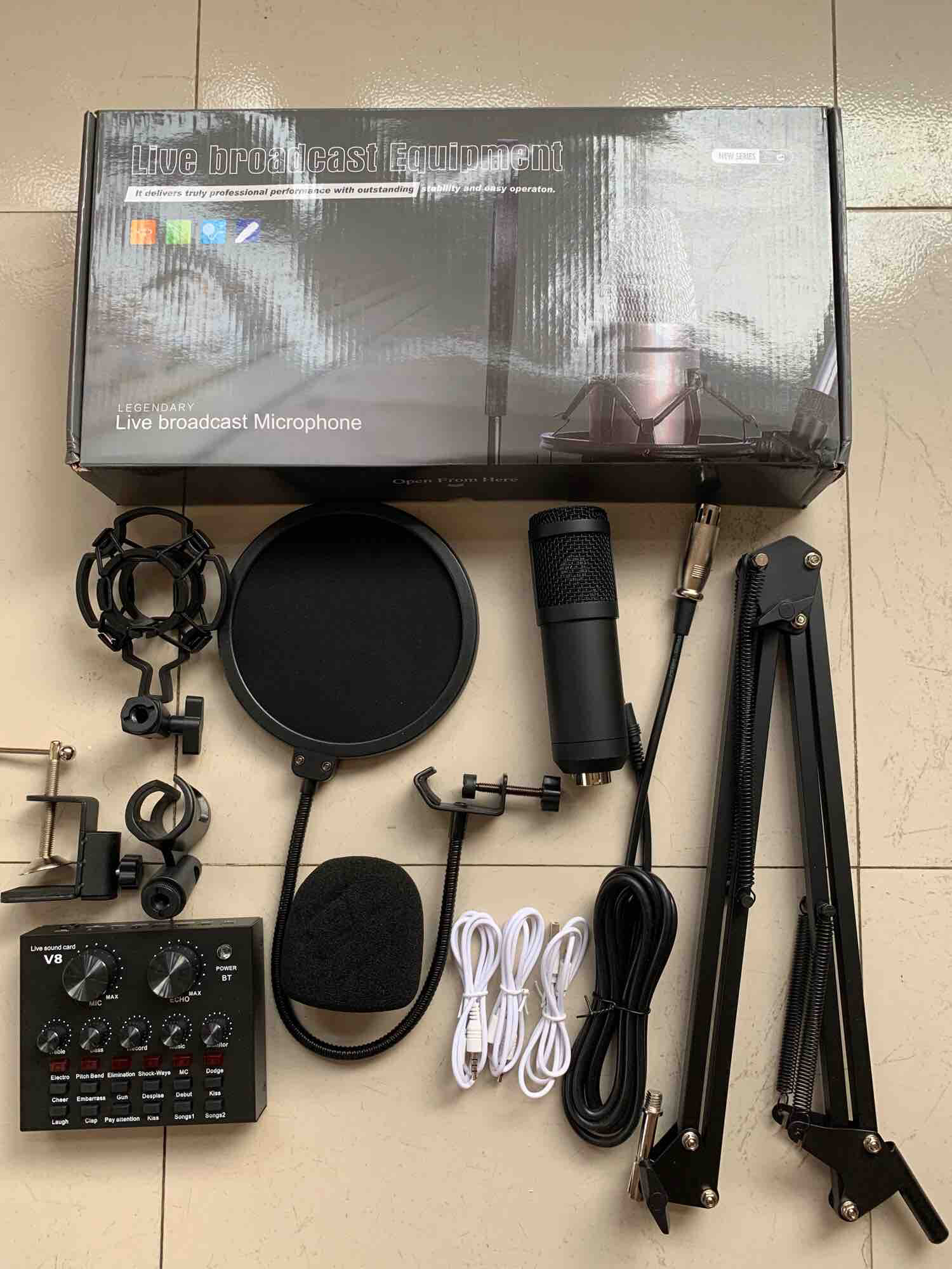 BM 800 Studio Microphone Kits With Filter V8 Sound Card Condenser Microphone Bundle Record Ktv ...