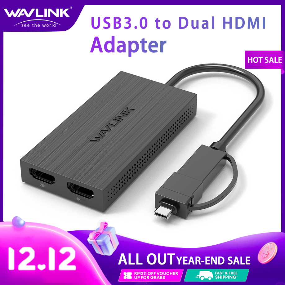 Wavlink USB 3.0 to HDMI Dual Display Adapter, USB A or USB C to HDMI ...