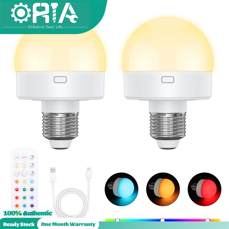 ORIA Rechargeable Light Bulb with Remote E27 E26 Warm White RGB Light ...